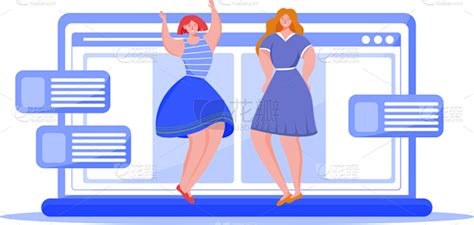 女性 笔记本电脑 矢量 女人 绘画插图 卡通 连衣裙 平坦的 重量