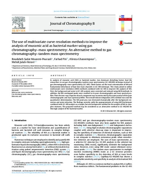 Pdf The Use Of Multivariate Curve Resolution Methods To Improve The Analysis Of Muramic Acid