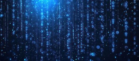 Abstract Digital Data Stream With Blue Glowing Binary Code And Particles Premium AI Generated