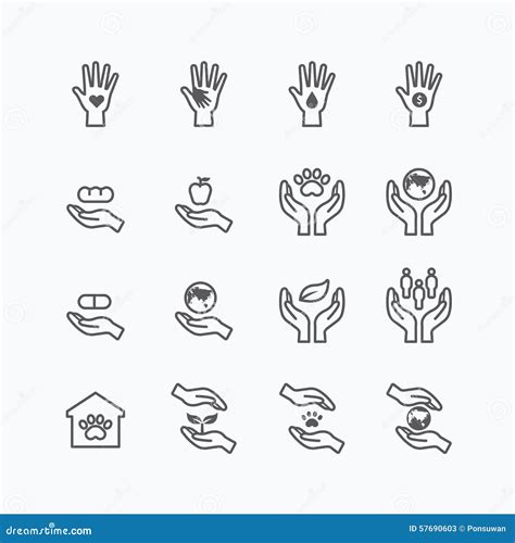 Charity And Donation Silhouette Icons Flat Line Design Vector Stock