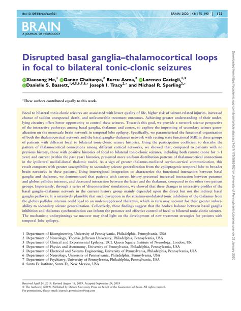 Pdf Disrupted Basal Ganglia Thalamocortical Loops In Focal To Bilateral Tonic Clonic Seizures