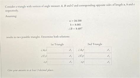 Solved Consider A Triangle With Vertices Of Angle Measure Chegg