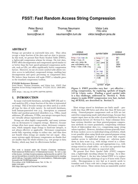 Fsst Fast Random Access String Compression Pdf Data Compression