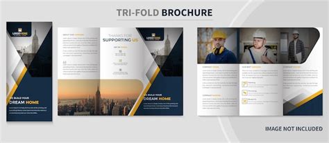 사업 건설 Trifold 브로셔 또는 주택 개조 브로셔 템플릿 프리미엄 벡터