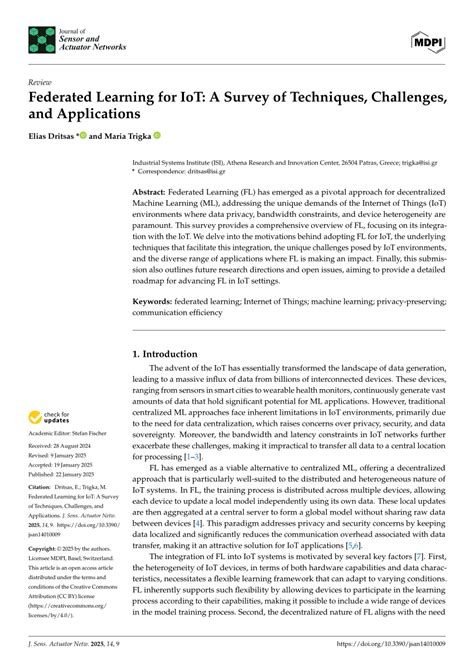 Pdf Federated Learning For Iot A Survey Of Techniques Challenges And Applications