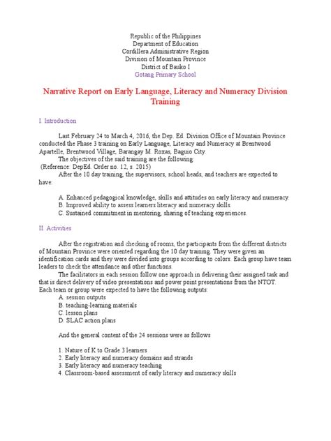 Narrative On Elln Pdf Literacy Lesson Plan
