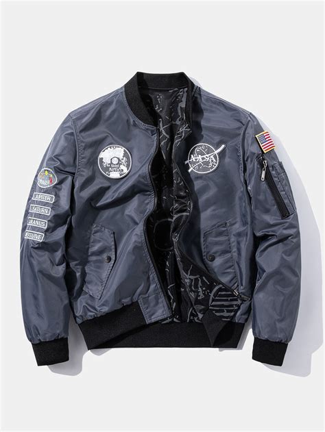 Reversible Nasa Embroidered Patch Bomber Jacket Hoooyi