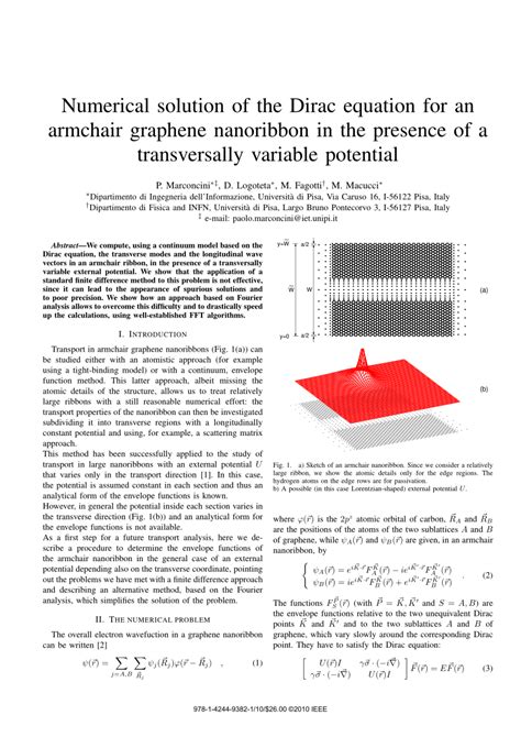 Pdf Numerical Solution Of The Dirac Equation For An Armchair Graphene Nanoribbon In The