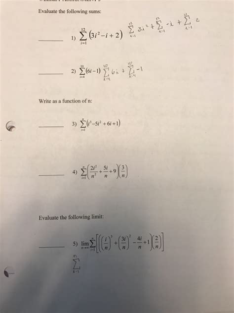 Solved Evaluate The Following Sums Write As A Function Chegg Com