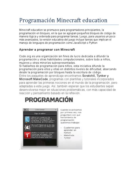 Programación Minecraft Education Pdf