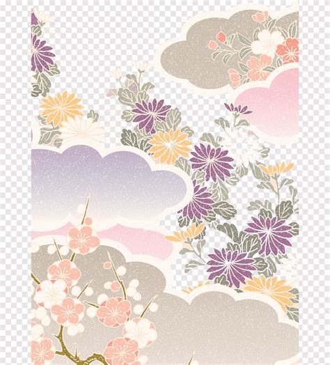 모듬 된 꽃 그림 노랑 자주색 파랑 녹색 원형 섹터 따뜻한 일본식 패턴 테두리 자주색 Png Pngegg