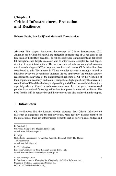 Pdf Critical Infrastructures Protection And Resilience