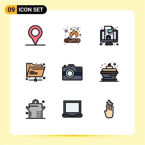 Modern Set Of 9 Filledline Flat Colors And Symbols Such As Bakery Photography Live Capture