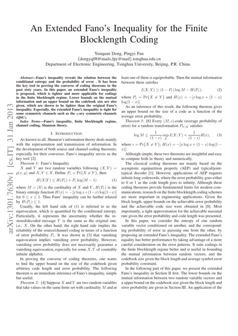 pdf an extended fano s inequality for the finite blocklength coding