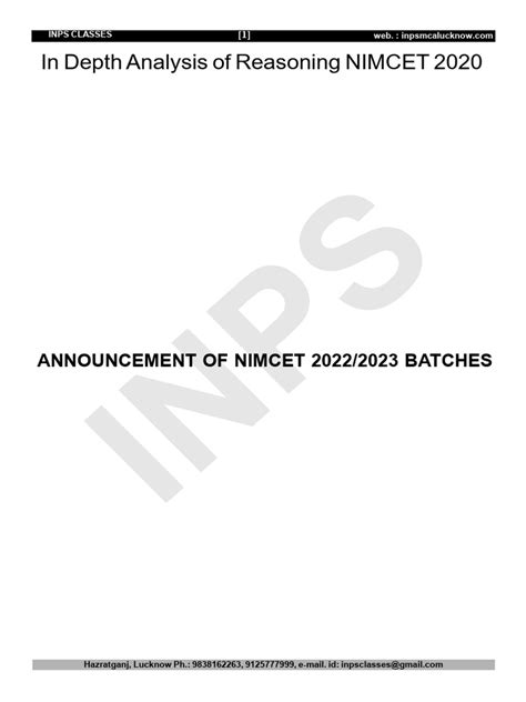 Indepth Analysis Of Nimcet Reasoning Pdf