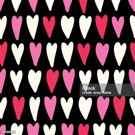발렌타인 데이 벡터 원활한 패턴 손으로 그린 핑크와 검은 배경에 마음을 읽기 1990 1999 년에 대한 스톡 벡터 아트 및