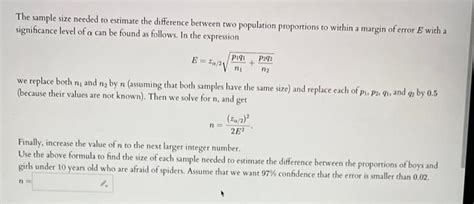 Solved The Sample Size Needed To Estimate The Difference Chegg