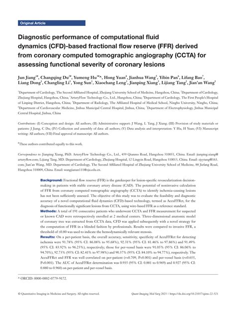 Pdf Diagnostic Performance Of Computational Fluid Dynamics Cfd Based Fractional Flow Reserve