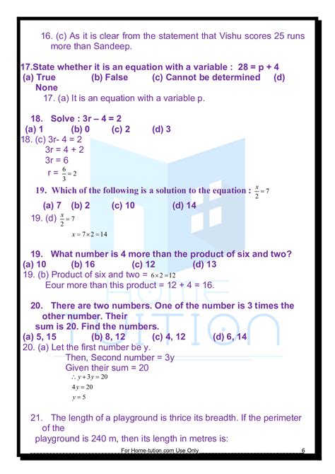 Extra Questions And Solutions For Chapter 11 Algebra Class 6 Maths