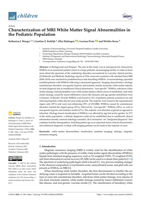 Pdf Characterization Of Mri White Matter Signal Abnormalities In The Pediatric Population