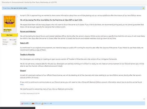 The Hive Java Edition Server Closes Builtbybit