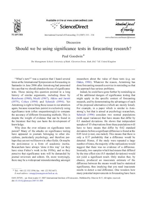 Pdf Should We Be Using Significance Tests In Forecasting Research