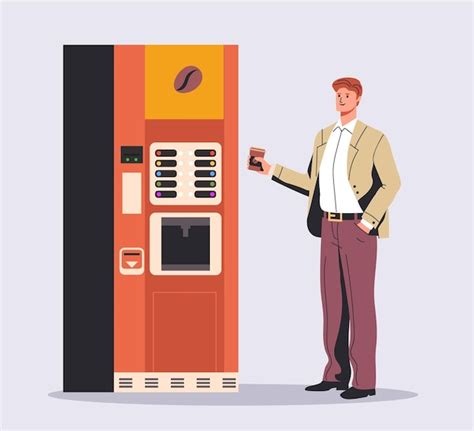 커피 머신 플랫 만화 일러스트 옆에서 커피를 마시는 사람들 캐릭터 프리미엄 벡터