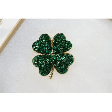 Rhinestone Shamrock Brooch Crystal Shamrock Earrings 4 Leaf Clover