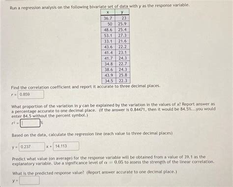 Solved Run A Regression Analysis On The Following Bivariato
