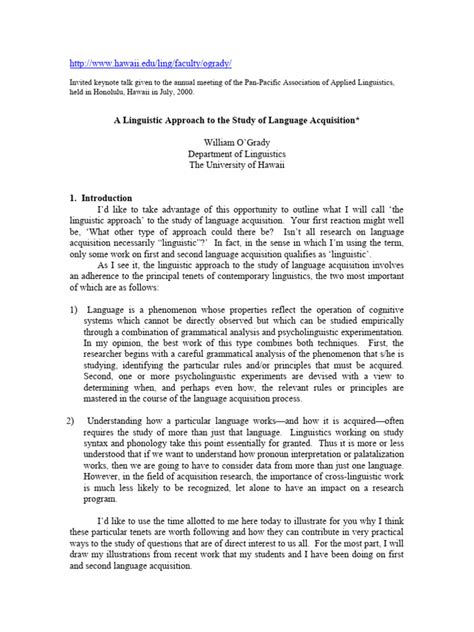 A Linguistic Approach To Language Acquisition Pdf Language Acquisition Linguistics