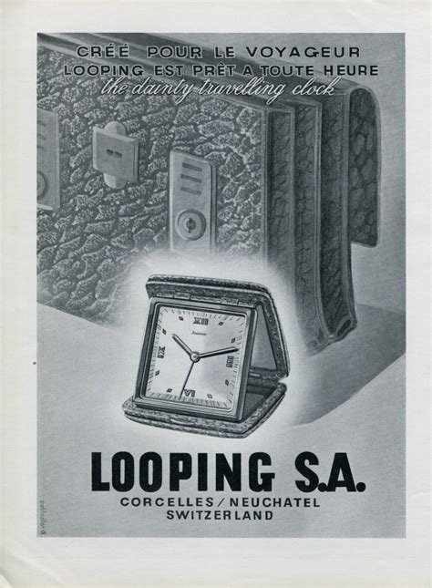 Vintage 1947 Looping Clock Company Looping Sa Suisse Publicite Swiss