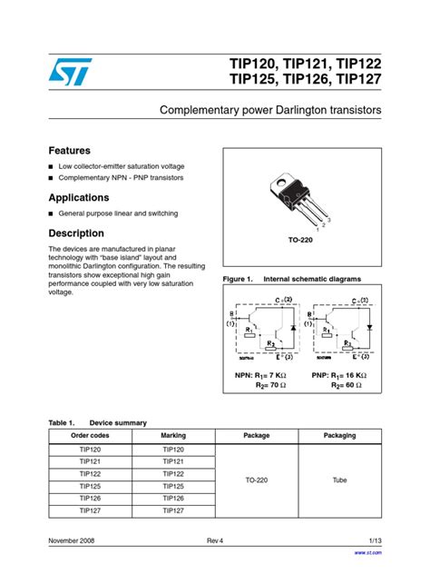 Tip122 Stmicroelectronics Bipolar Junction Transistor Transistor