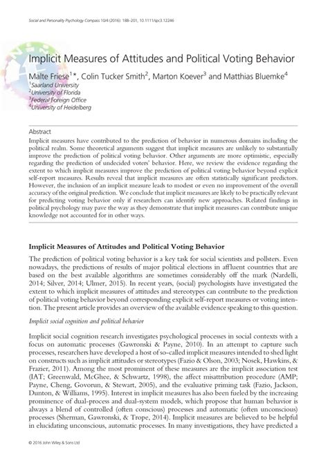 Pdf Implicit Measures Of Attitudes And Political Voting Behavior