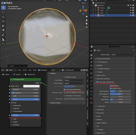refraction shader do not show inside content since eevee next in blender 4 2 materials and