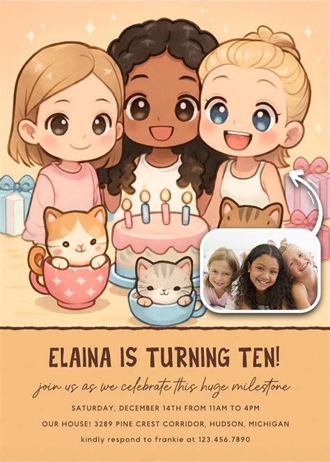 Chibi Cat Invitation Template Greetings Island