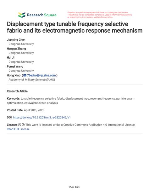 Pdf Displacement Type Tunable Frequency Selective Fabric And Its Electromagnetic Response