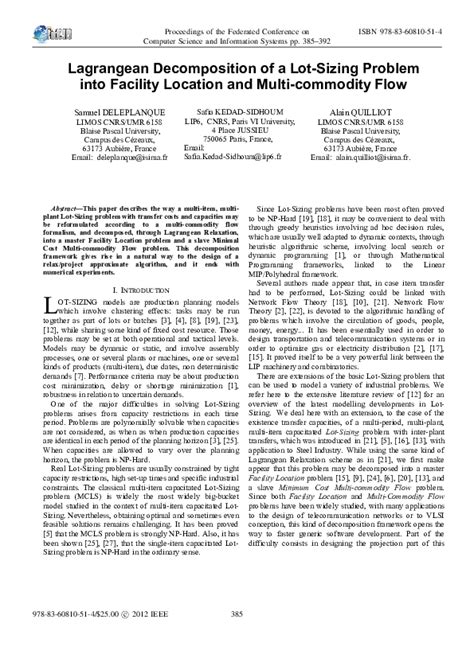 Pdf Lagrangean Decomposition Of A Lot Sizing Problem Into Facility