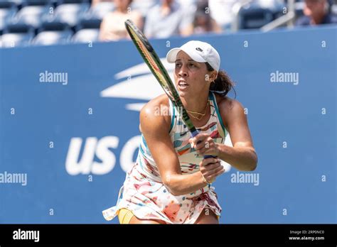 Madison Keys Of Usa Returns Ball During 3rd Round Against Liudmila