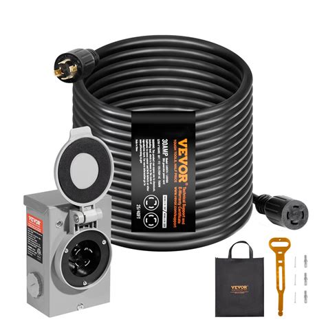 Vevor 30 Amp Generator Cord And Power Inlet Box Kit 40 Ft Nema L14