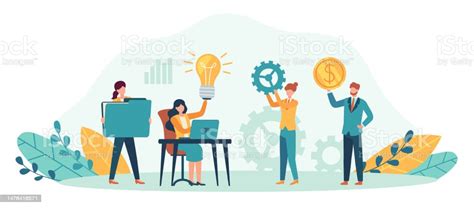 성공적인 팀워크 작업 공간에서 협업하는 직원 노트북과 책상에 앉아 아이디어를 생성하는 여성 개념에 대한 스톡 벡터 아트 및 기타 이미지 Istock