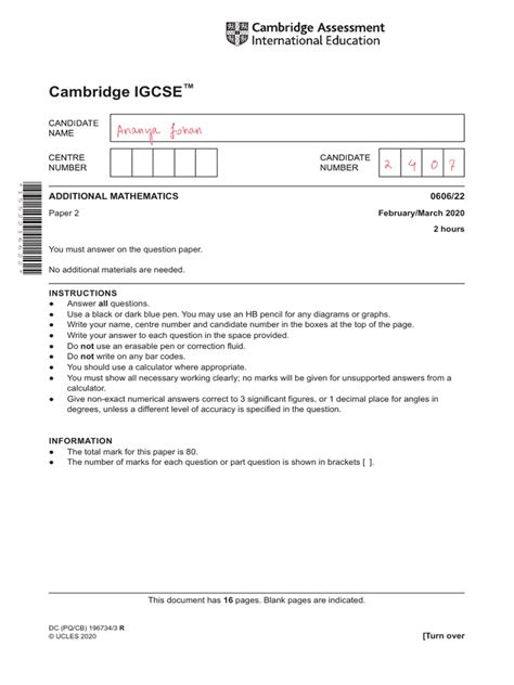 Cambridge Igcse Additional Mathematics 060622 Pdf Circle