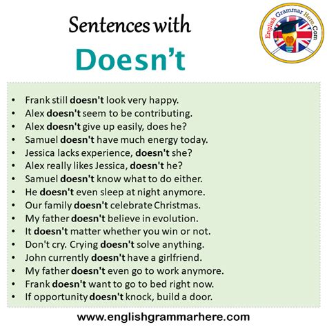 Sentences with Doesn’t, Doesn’t in a Sentence in English, Sentences For ...