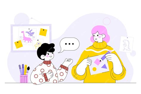 자녀 학습을 돕는 손으로 그린 부모 무료 벡터