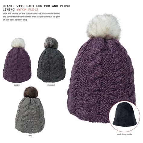 Beanie Wfaux Fur Pom And Plush Lining Corporate Specialties