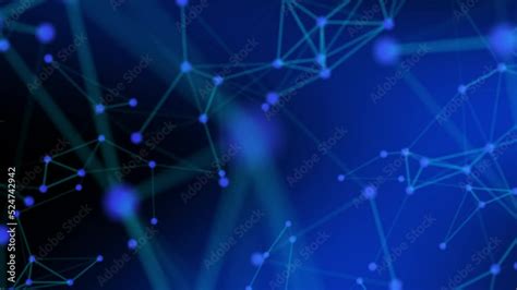 Plexus Of Abstract Blue And Violet Geometrical Lines With Moving Triangles And Dots On A Black