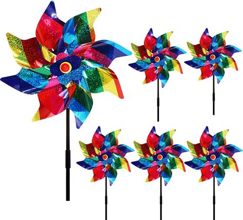 6pcs Sparkly Colorful Pinwheels Hadeeong 94in Rainbow Wind Spinners