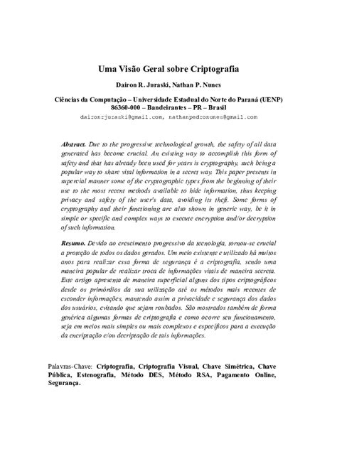 Pdf Uma Visão Geral Sobre Criptografia