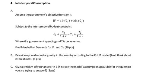 4 Intertemporal Consumption A Assume The 4 Intertemporal Consumption A Assume The