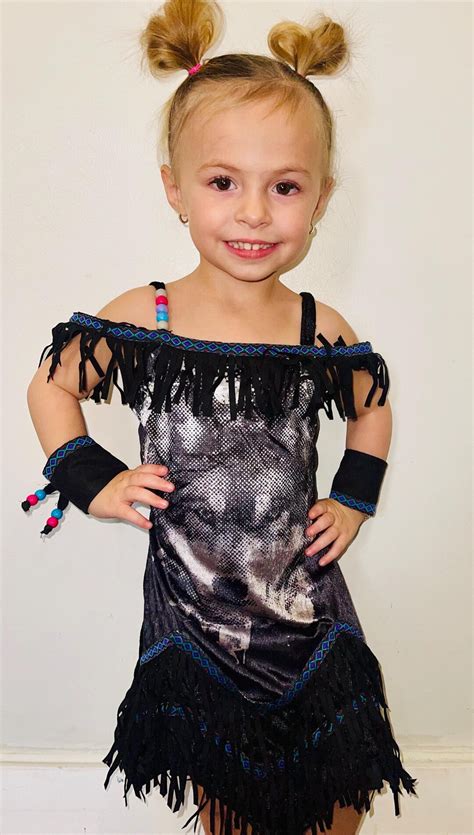 Girls Wolf Dance Costume Fringe Dress With Tribal Design For Performances Recitals And Dress
