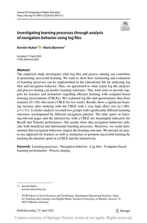 Pdf Investigating Learning Processes Through Analysis Of Navigation